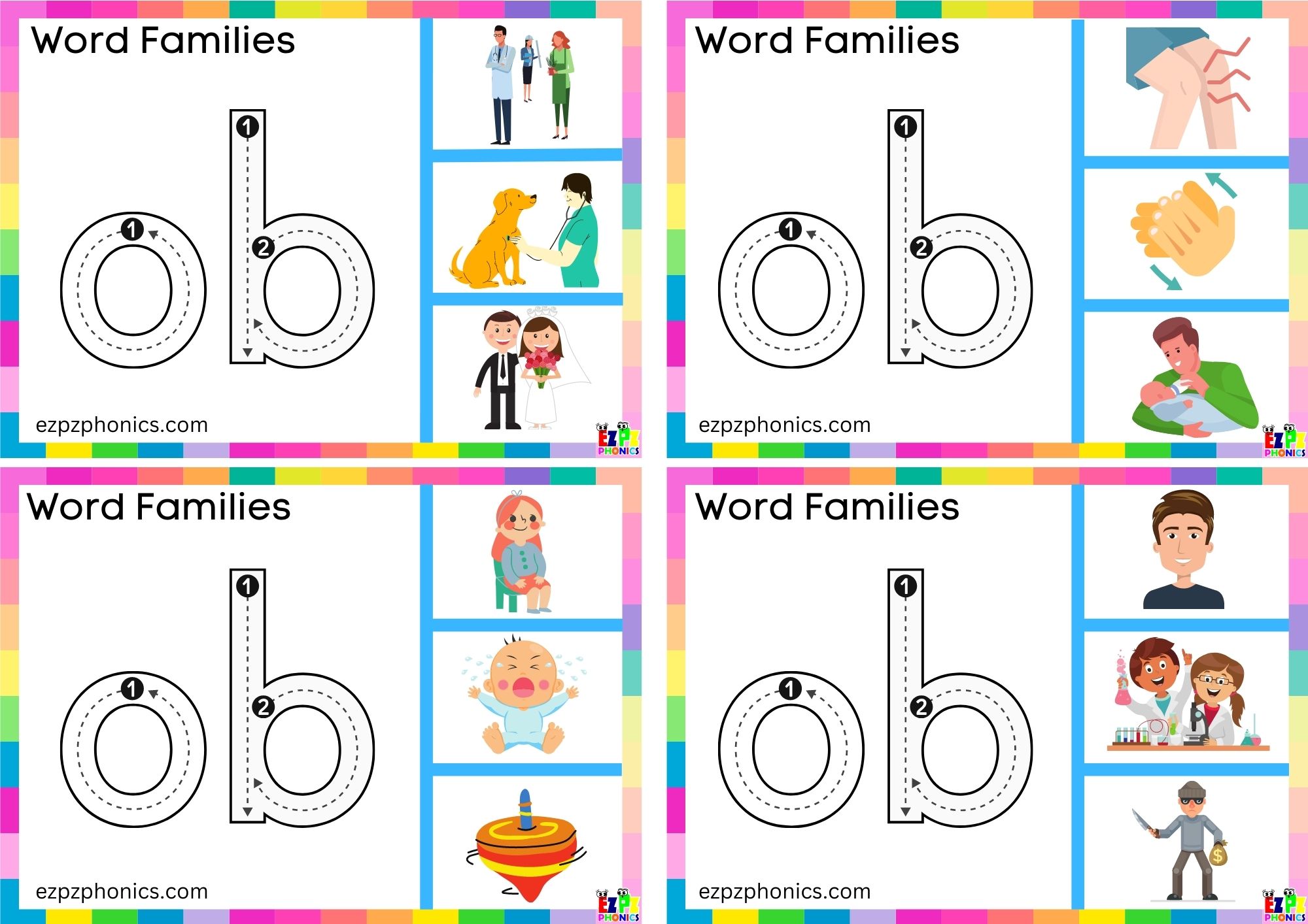 ob Word Family Trace the letters and clip the image Clip cards group 1 - ezpzphonics.com